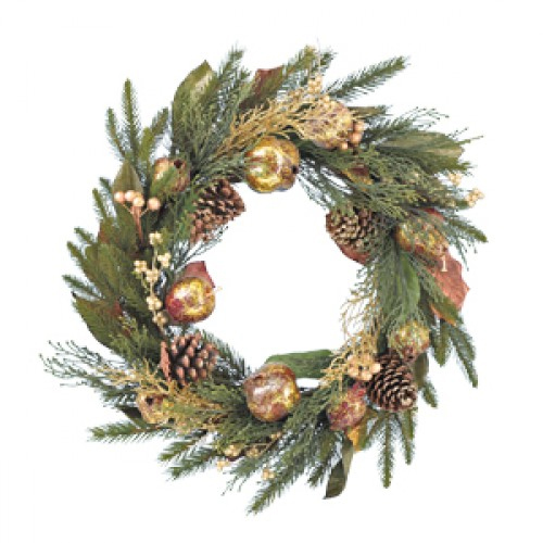Купить Венок еловый Kaemingk, с золотыми украшениями, диаметр 40 cм, зеленый: в Алмате, Астане ...