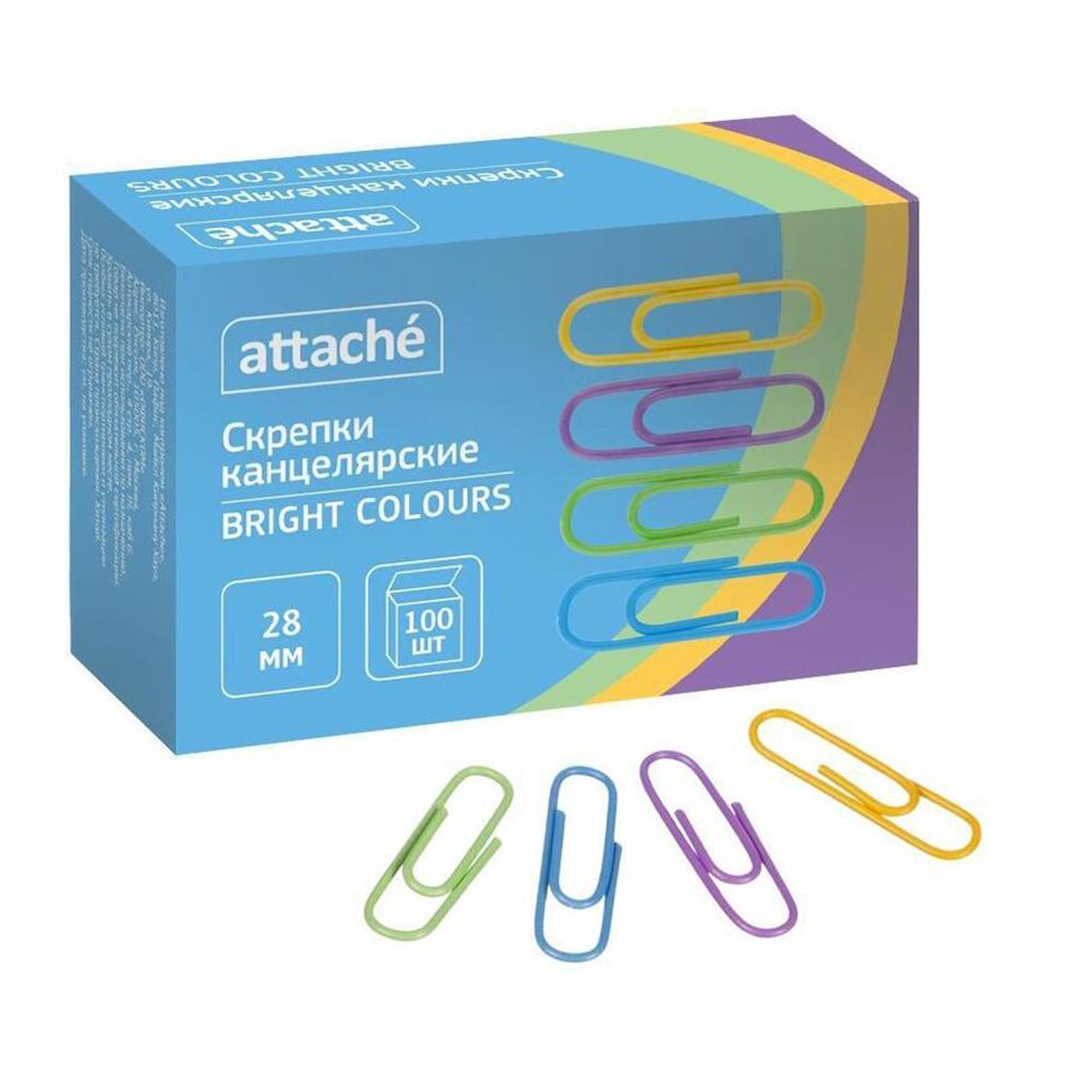 Купить Скрепки канцелярские Attache Bright Colours, 28 мм, 100 шт ...